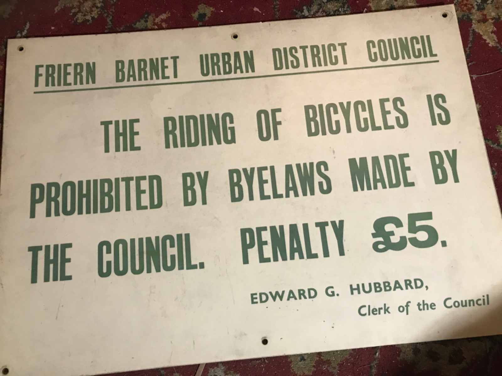 FRIERN BARNET SIGN.“Cycling prohibited penalty £5” | eBay UK