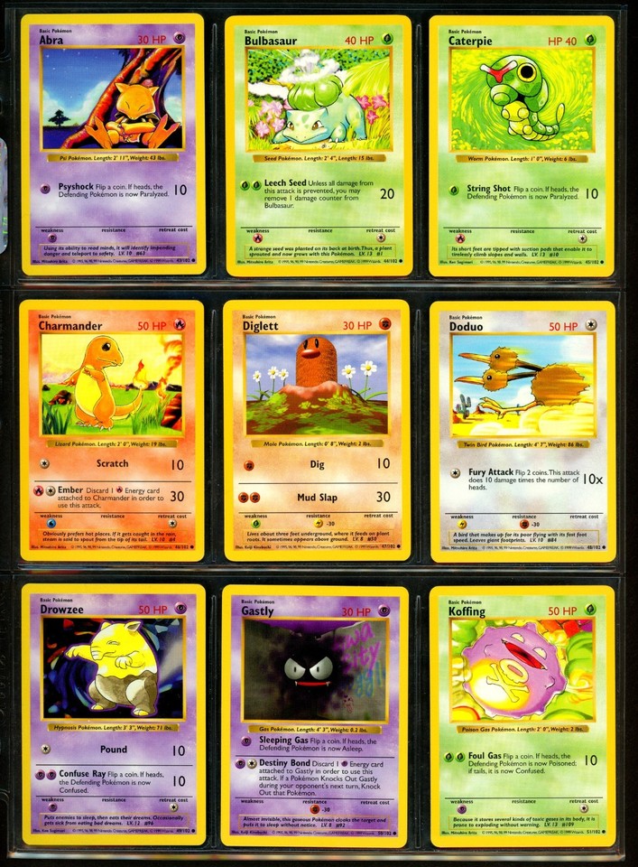 1999 Pokemon BASE SET SHADOWLESS Edition COMPLETE Non Holo COMMON Cards ...