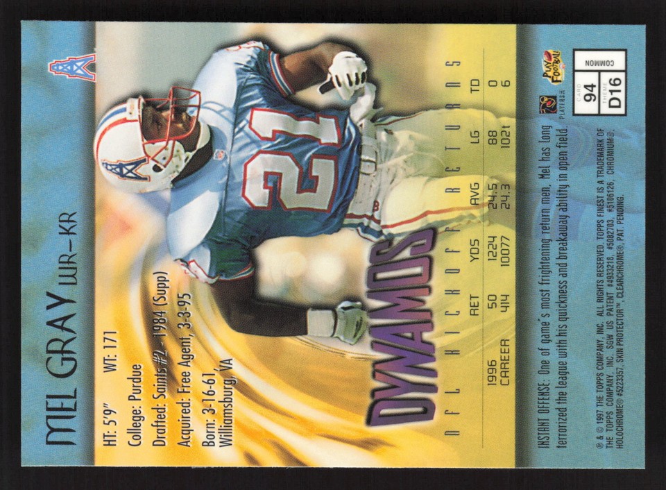 Mel Gray 1997 Topps Finest #94 Tennessee Oilers {0805 | eBay