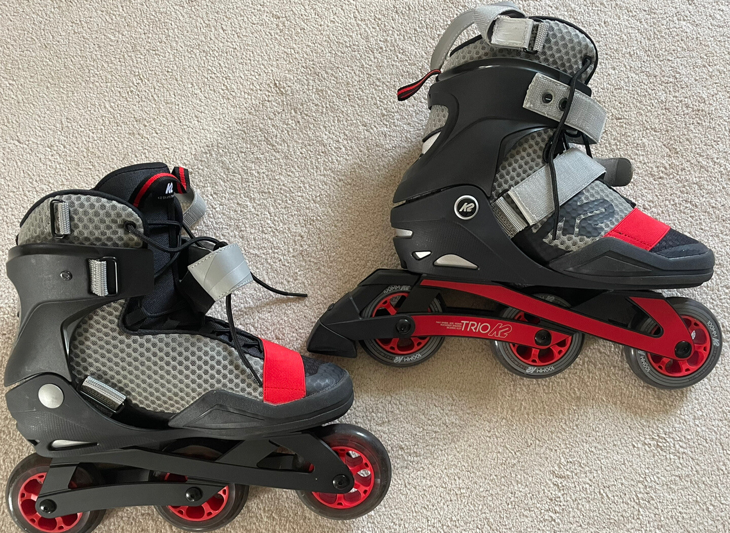 K2 TRIO 100 MEN'S INLINE SKATES Rollerblades 2020 Grey And Red 100mm ...