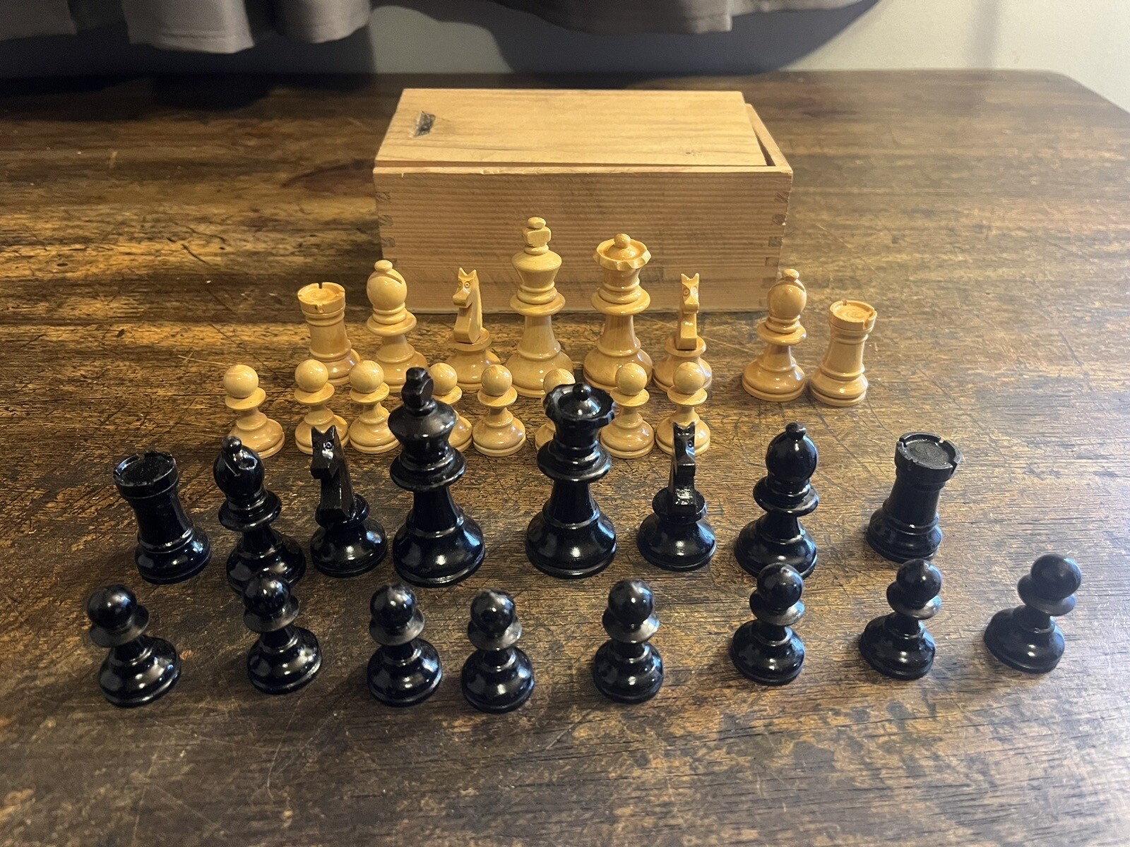 Unknown Wooden Carved French Chess Set In Wooden Box. Made In France ...