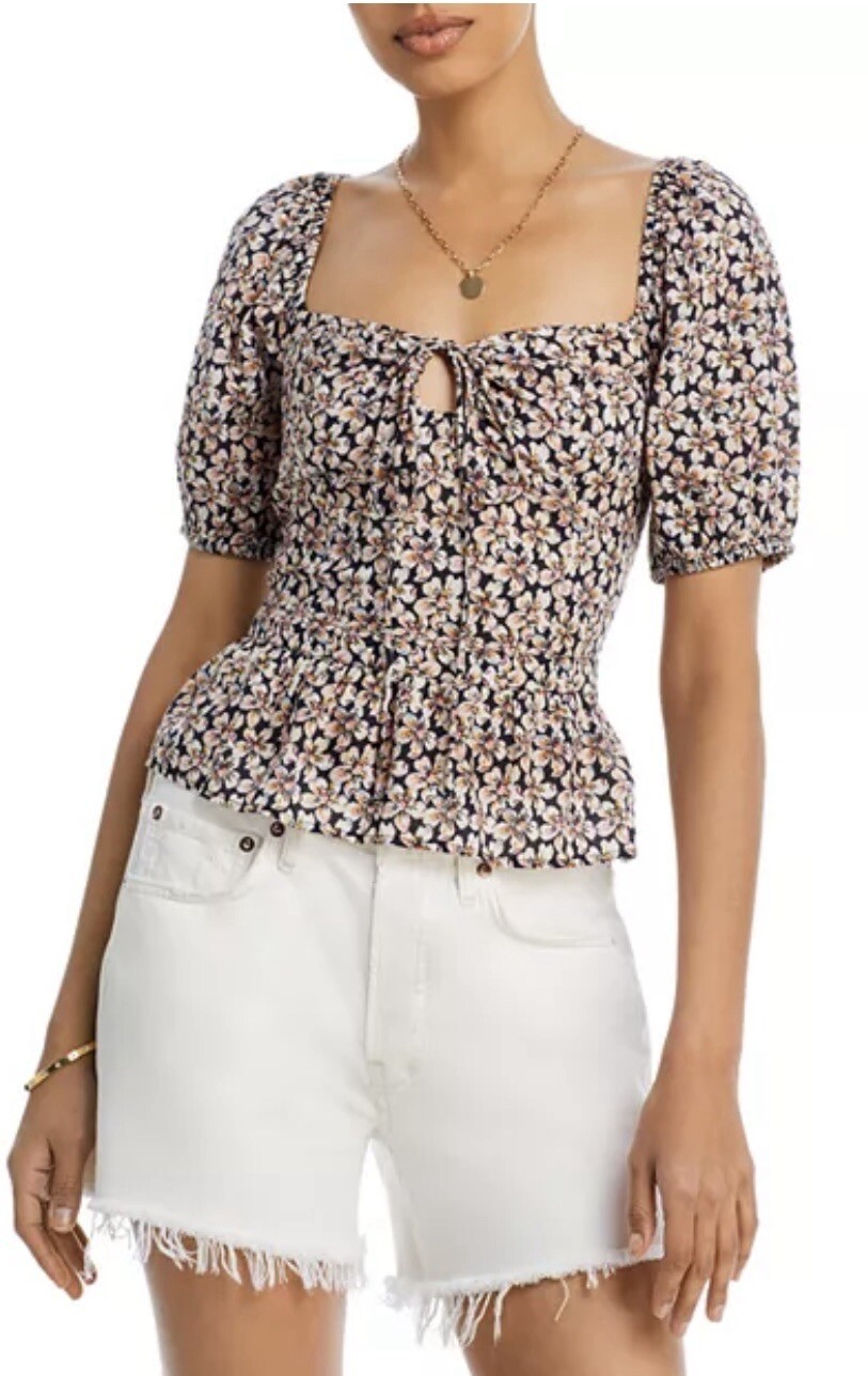 Paige Puff Sleeve Black Floral Blouse Size M - Gem