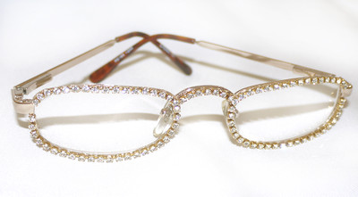 RHINESTONE CRYSTAL READING GLASSES RECTANGULAR GOLD MADE WITH SWAROVSKI ...