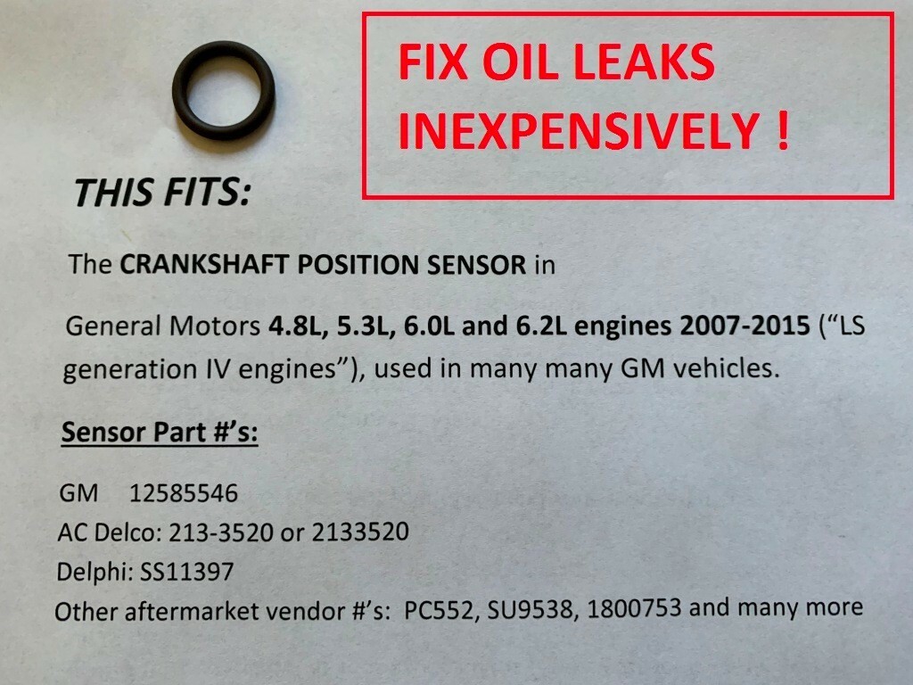 O-ring for CRANKSHAFT POSITION SENSOR 2007-2015 GM V8 12585546 213-3520 ...