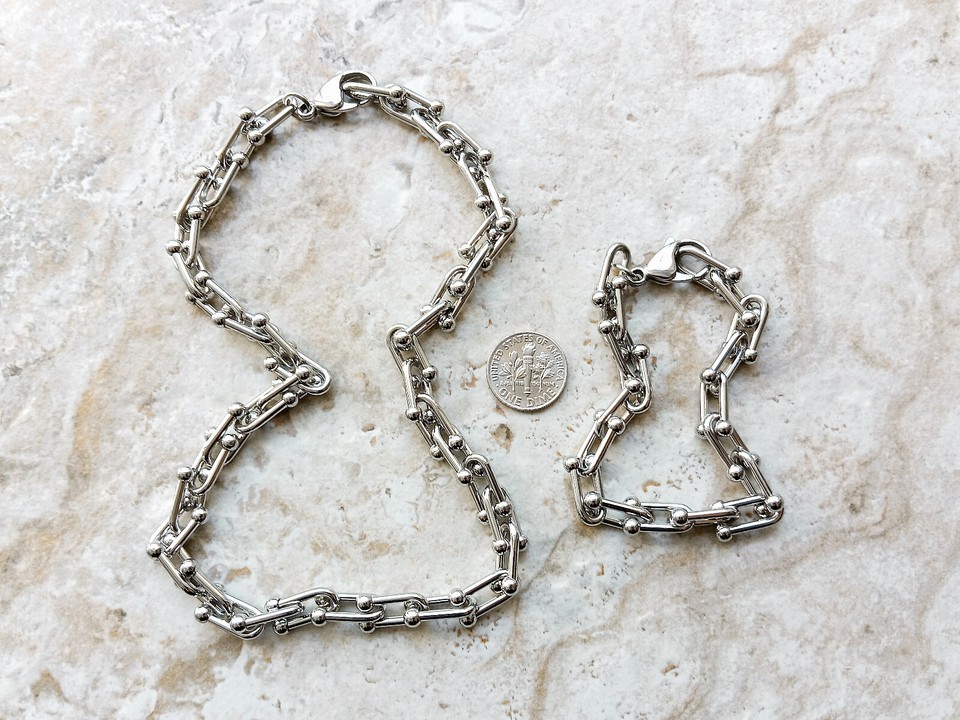 8mm U Shaped Silver Color Shiny Stainless Steel Chain Necklace Bracelet ...