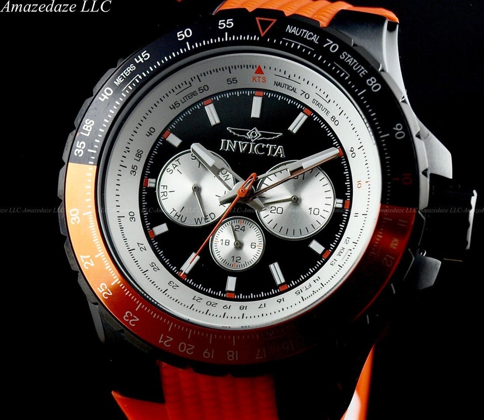 NEW Invicta Men's 50mm Aviator Stainless Steel Tachymeter BLACK DIAL ...