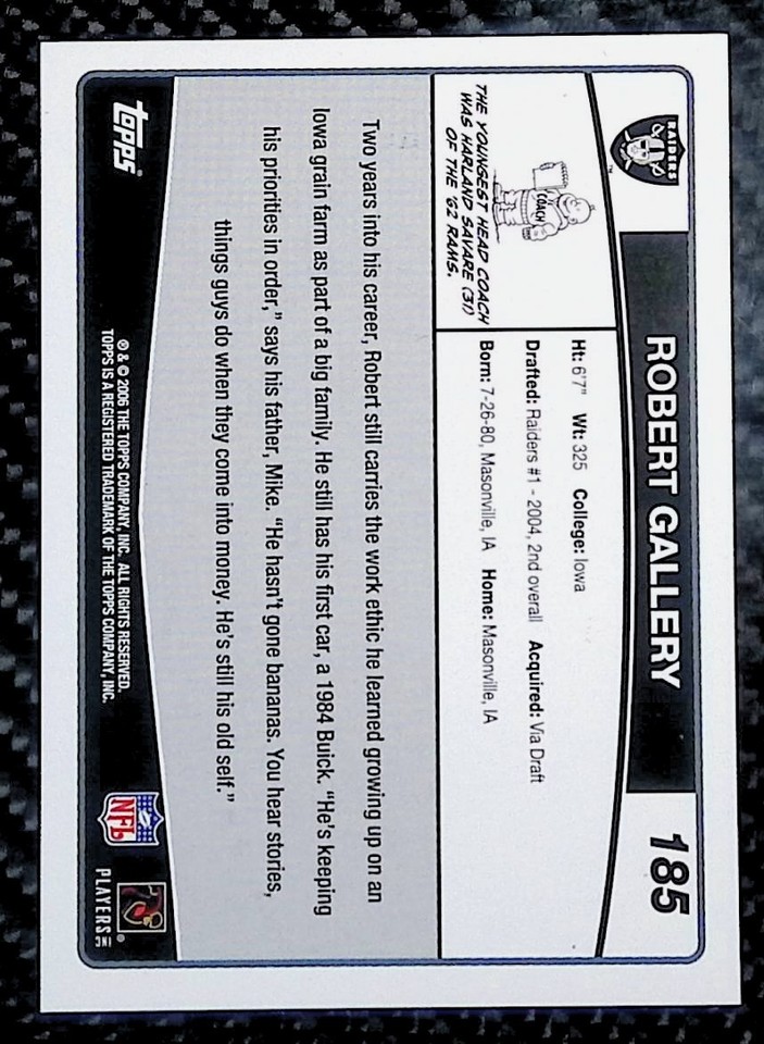 2006 Topps #185 - Robert Gallery - Oakland Raiders | eBay