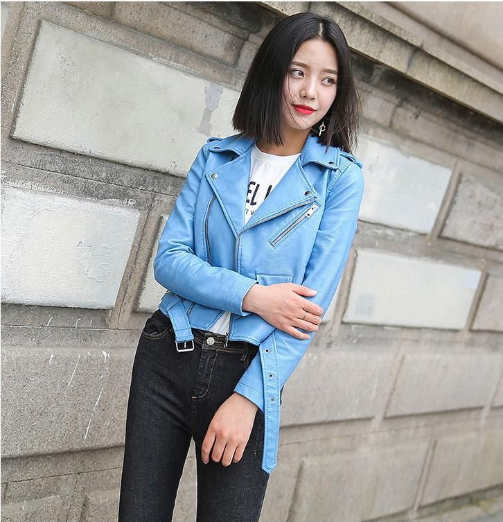 Pu Jacket Women Fashion Bright Motorcycle Biker Coat Short Faux Leather ...