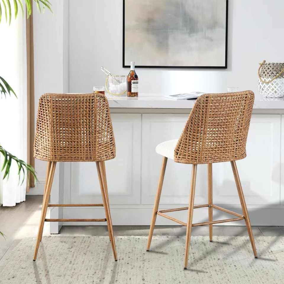 Rattan Bar Stools Set of 2, Rattan Counter Height Stool,Bar Stools ...