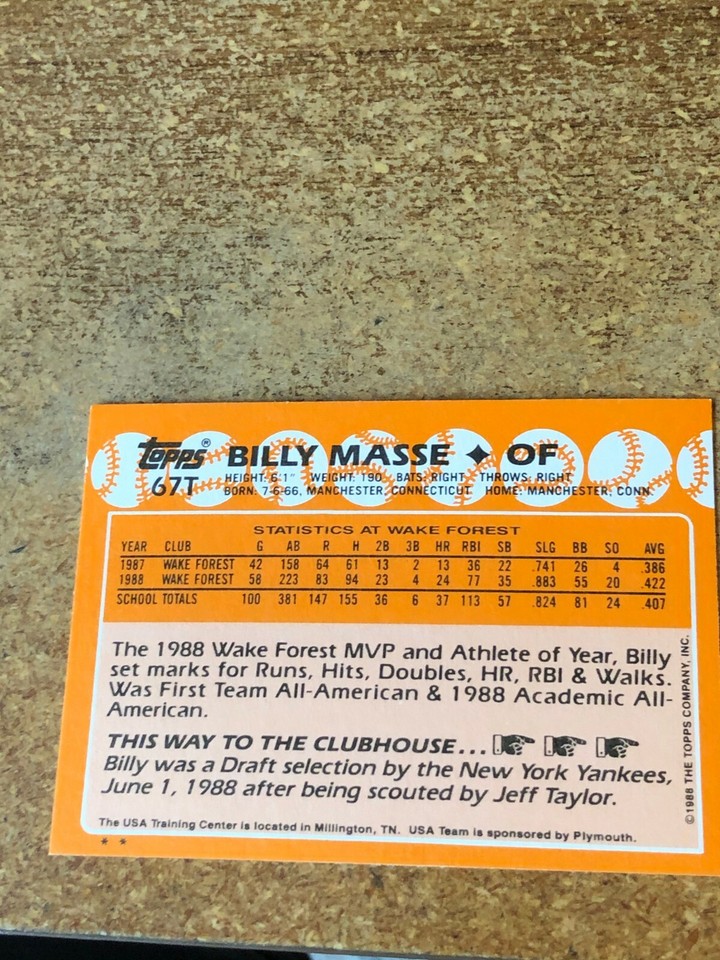 1988 Topps Traded Baseball # 67T Team USA Billy Masse RC 1 | eBay
