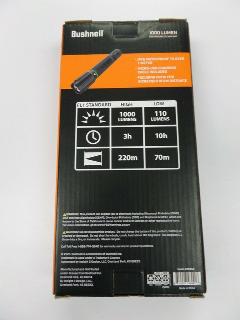 BRAND BUSHNELL 20852 1000-LUMEN RECHARGEABLE FLASHLIGHT - BLACK for ...