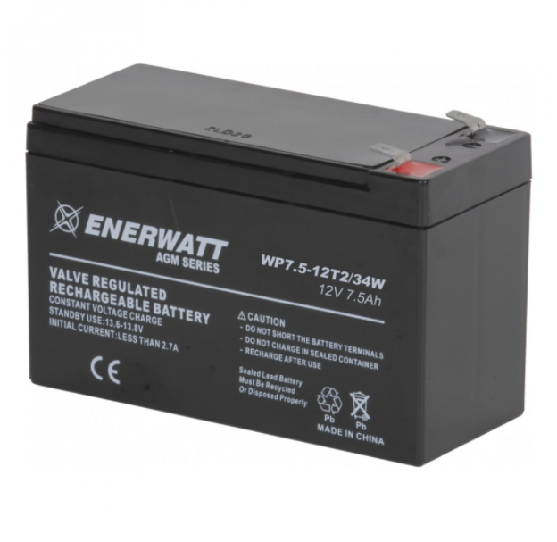 Enerwatt WP7.5-12T2 BATTERY AGM 12V 7.5A SEALED T2 TERM/34 WATT 10-121 ...