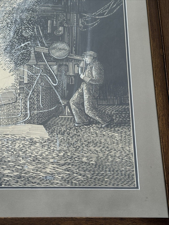 ANTIQUE PAINTING WPA DRAWING INDUSTRIAL FACTORY WORKERS CHARLES PERRY ...