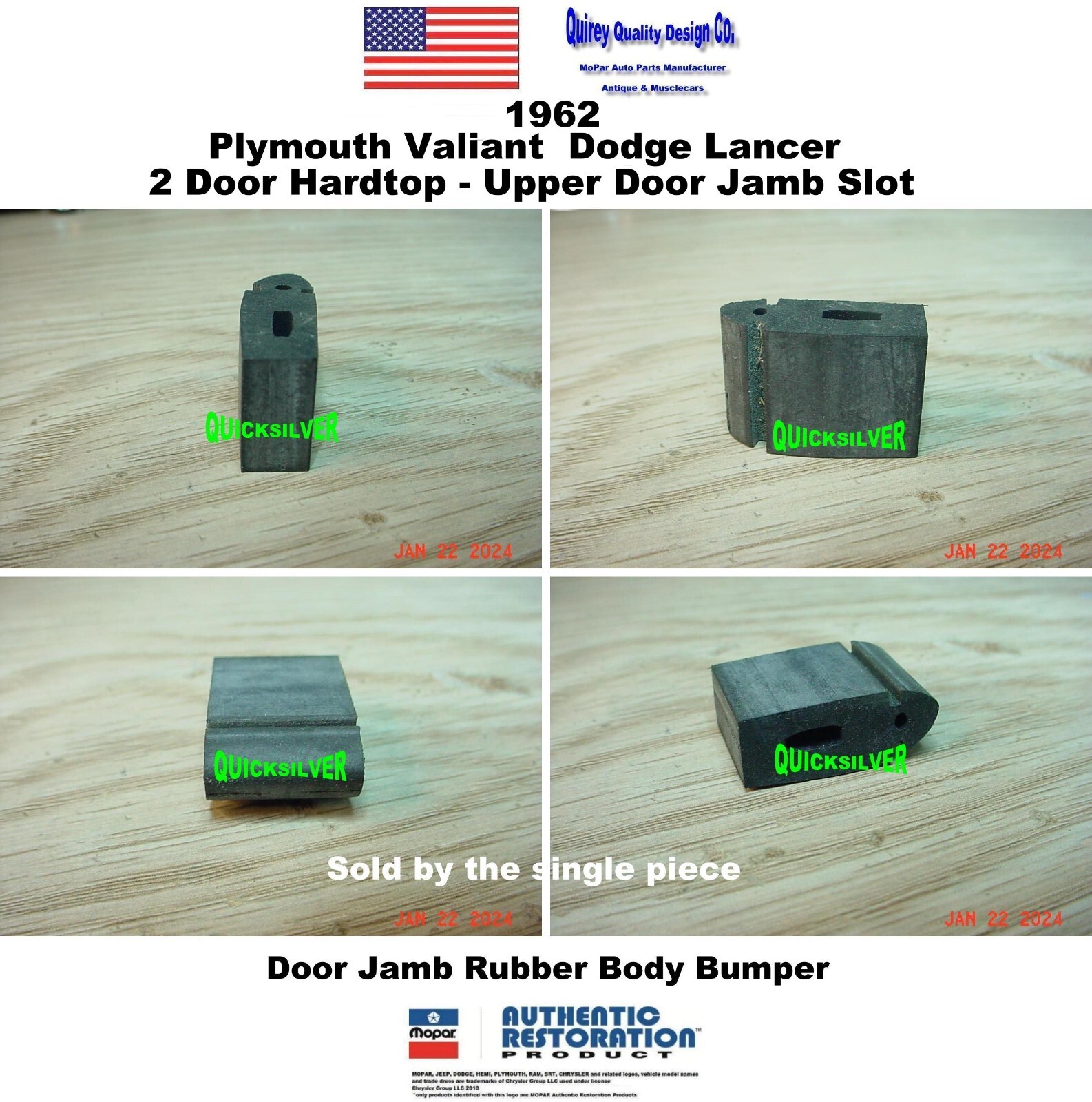 1962 Valiant Lancer 2 Door Hardtop Jamb Upper Rubber Bumper 1954393 ...