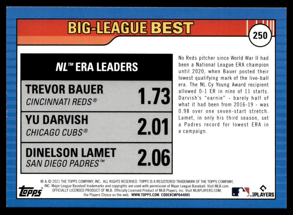 2021 Big League #250 Leaders (Trevor Bauer / Yu Darvish / Dinelson ...