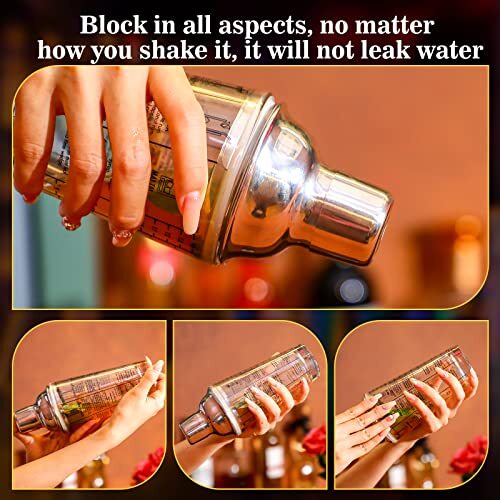 4 Pcs Glass Cocktail Shaker Bulk with Measurement 14oz Martini Shaker ...