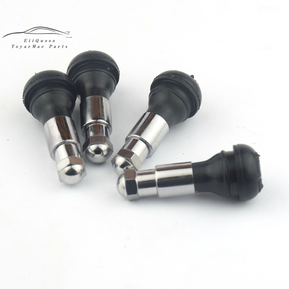 Set 4 TR413 SNAP-IN TIRE CHROME VALVE STEMS WITH CAPS BLACK RUBBER ...