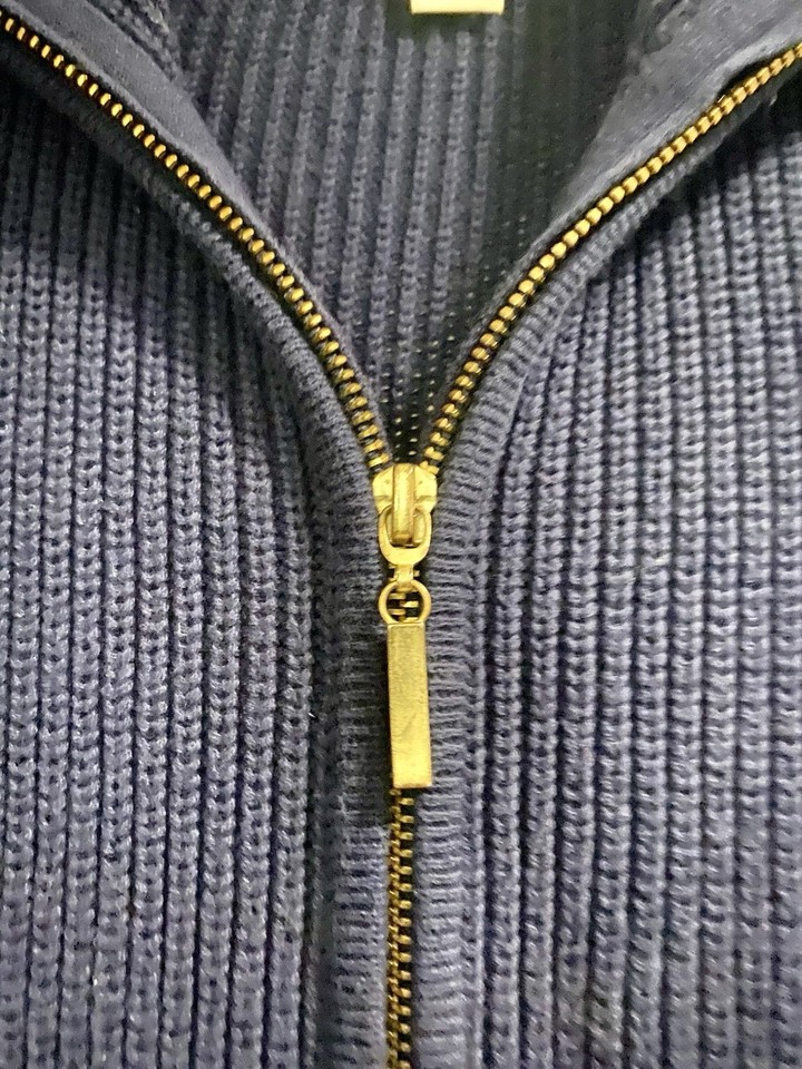 Boston Proper Rib Peplum Full Zip Cardigan Sweater Mock Neck in Navy Sz ...