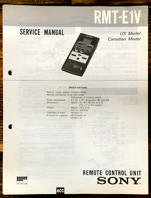 Sony RMT-E1V Remote Control Service Manual *Original* | eBay