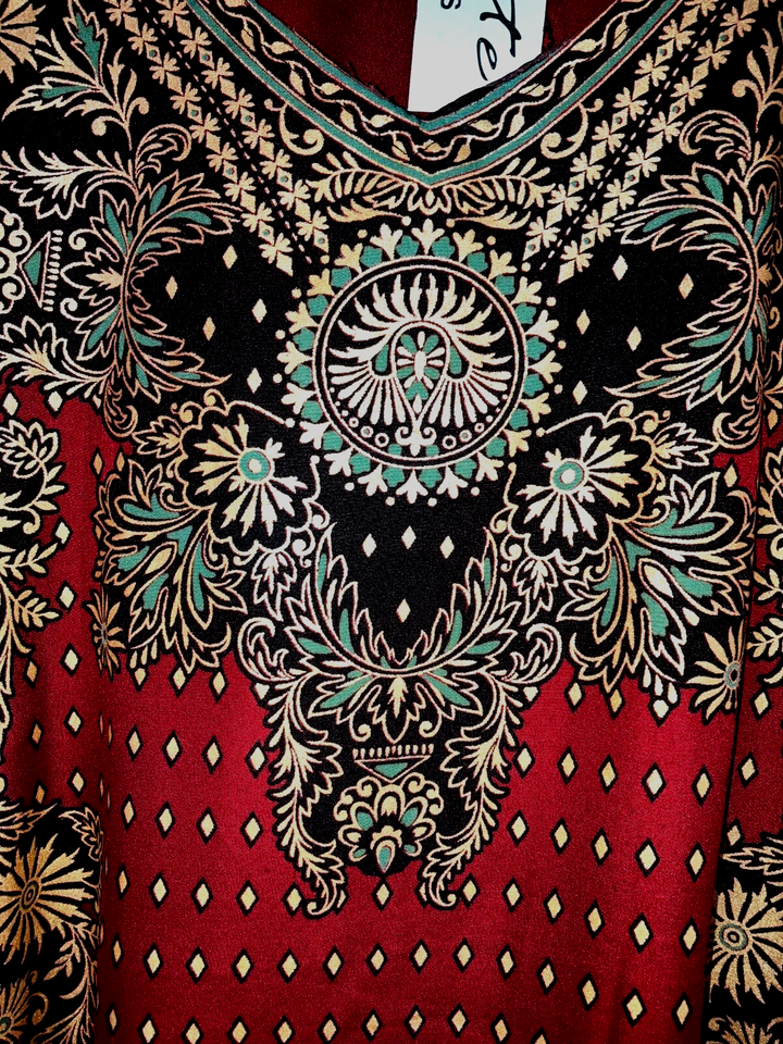 NEW MUMU 2X 3X SANTE KAFTAN CAFTAN HOUSE DRESS DEEP RED PLUM BLACK ...