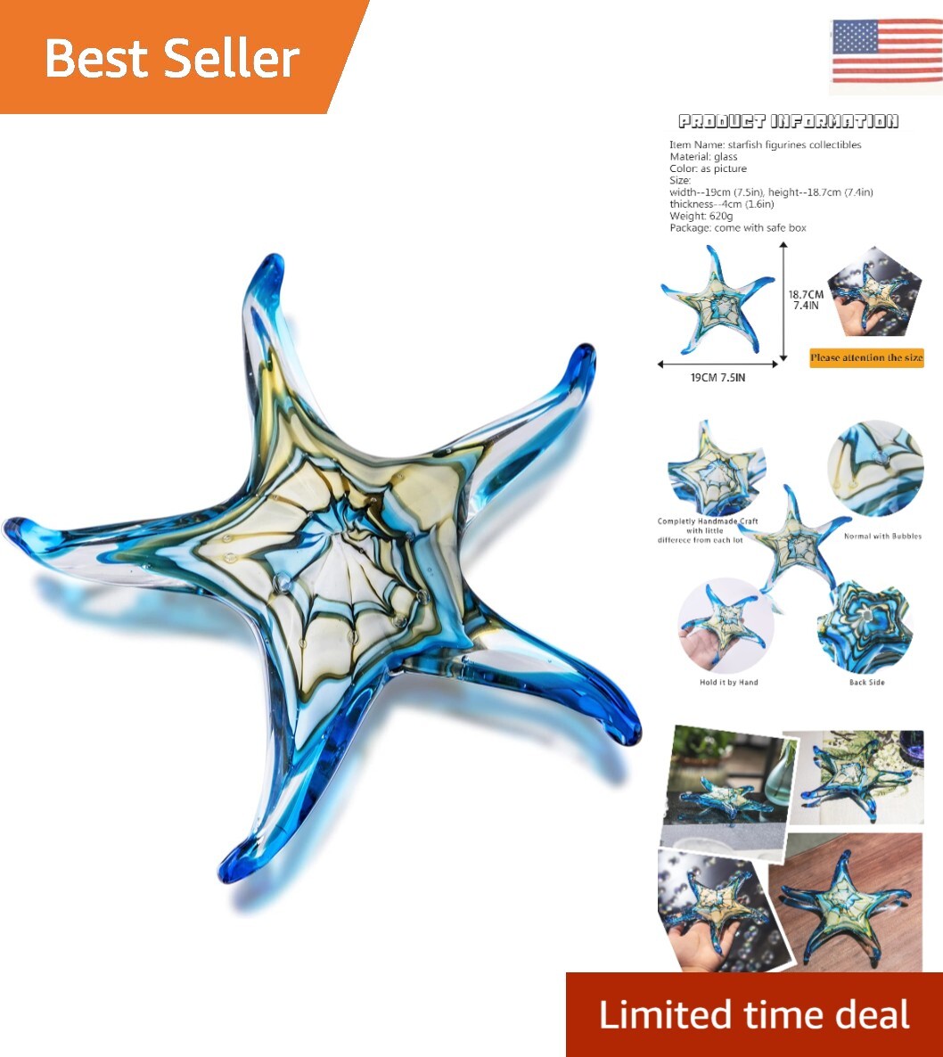 Hand Blown Glass Starfish Figurine - Unique Collectible Art Glass ...