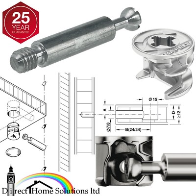 HAFELE MINIFIX 15mm CAM LOCK BOLTS & FIXING DOWELS FURNITURE FLAT PACK ...