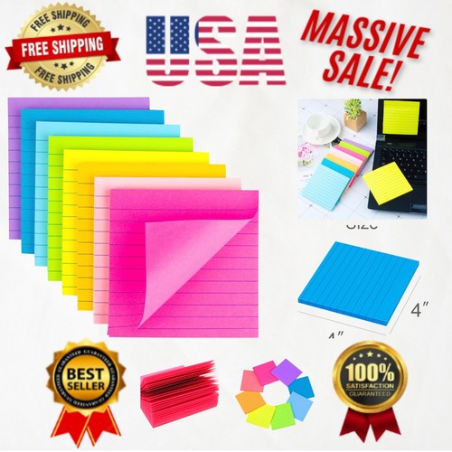 Portable 8 Pack Colored Lined Sticky Notes 4x4 | Perfect for School ...