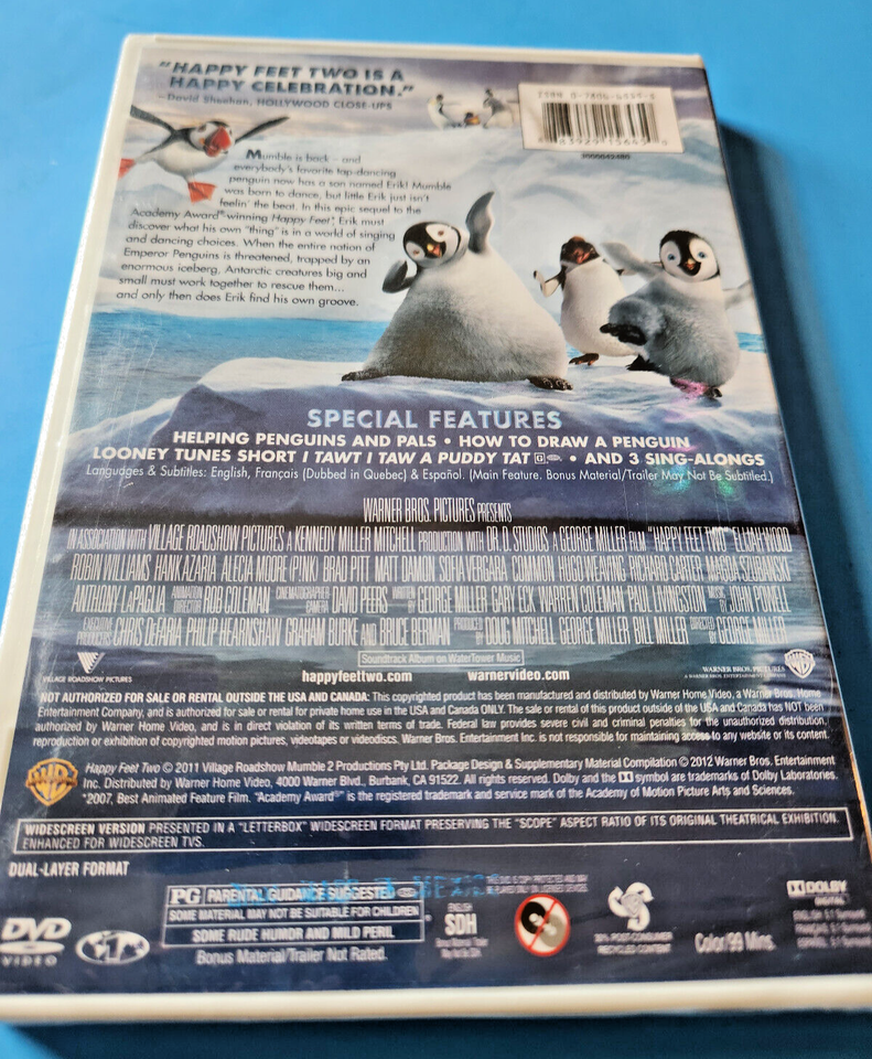 HAPPY FEET TWO - DVD - ELIJAH WOOD , ROBIN WILLIAMS, P!NK - RATED PG ...