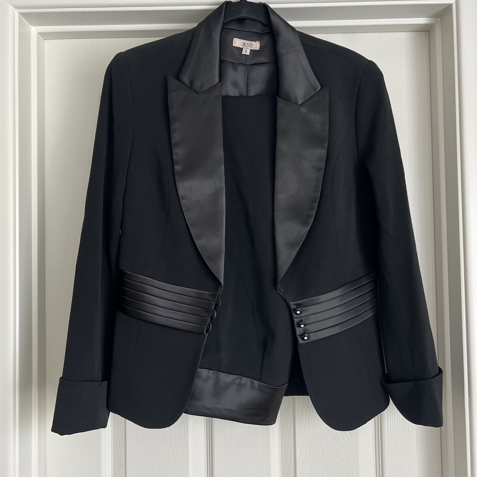 Cache Formal Fashion Suit Pant & Blazer Black Satin M… - Gem