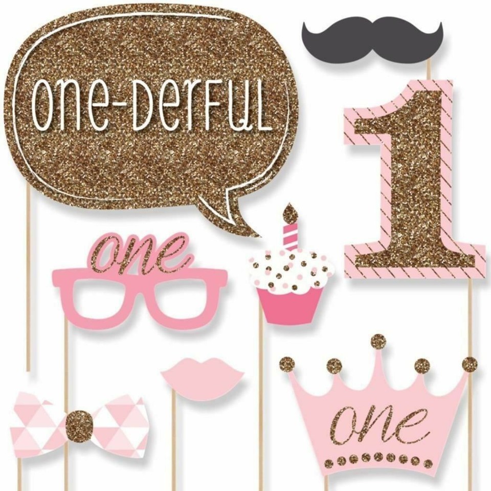 1st Birthday Baby Girl - Fun to be One - Photo Booth Props Kit - 20 ...