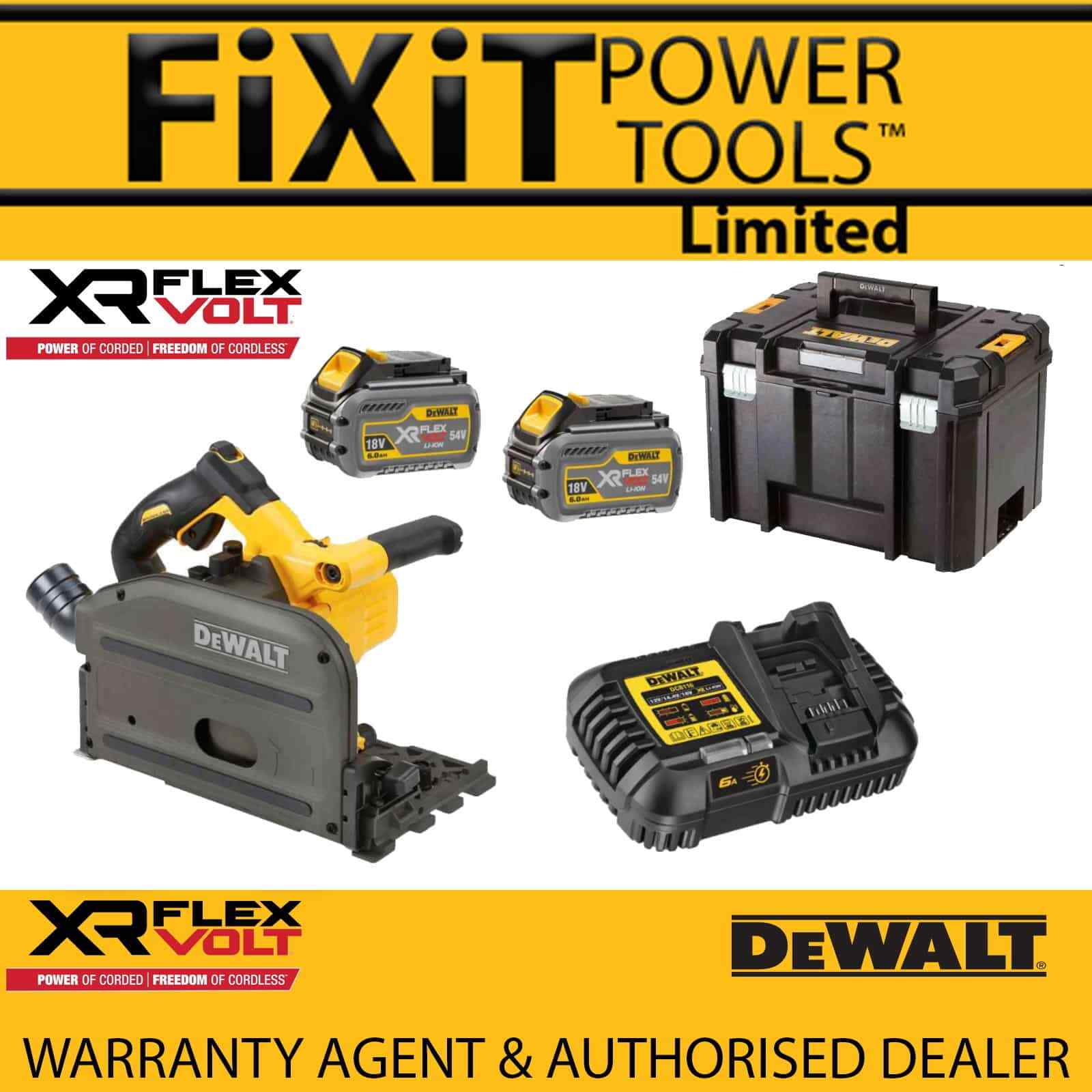 DEWALT+DCS520T2-GB+XR+Flex+Volt+Cordless+Brushless+Plunge+Saw+-+Set+of+ ...