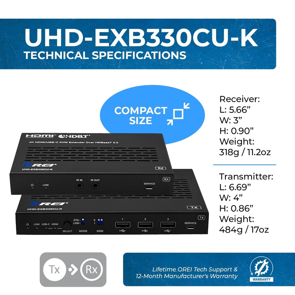 4K KVM HDMI USB-C Extender Balun HDBaseT 3.0 UltraHD 4K @ 60Hz 4:4:4 ...