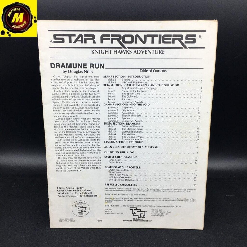 Star Frontiers Knight Hawks Adventure Module -SFKH1: Dramune Run (TSR ...