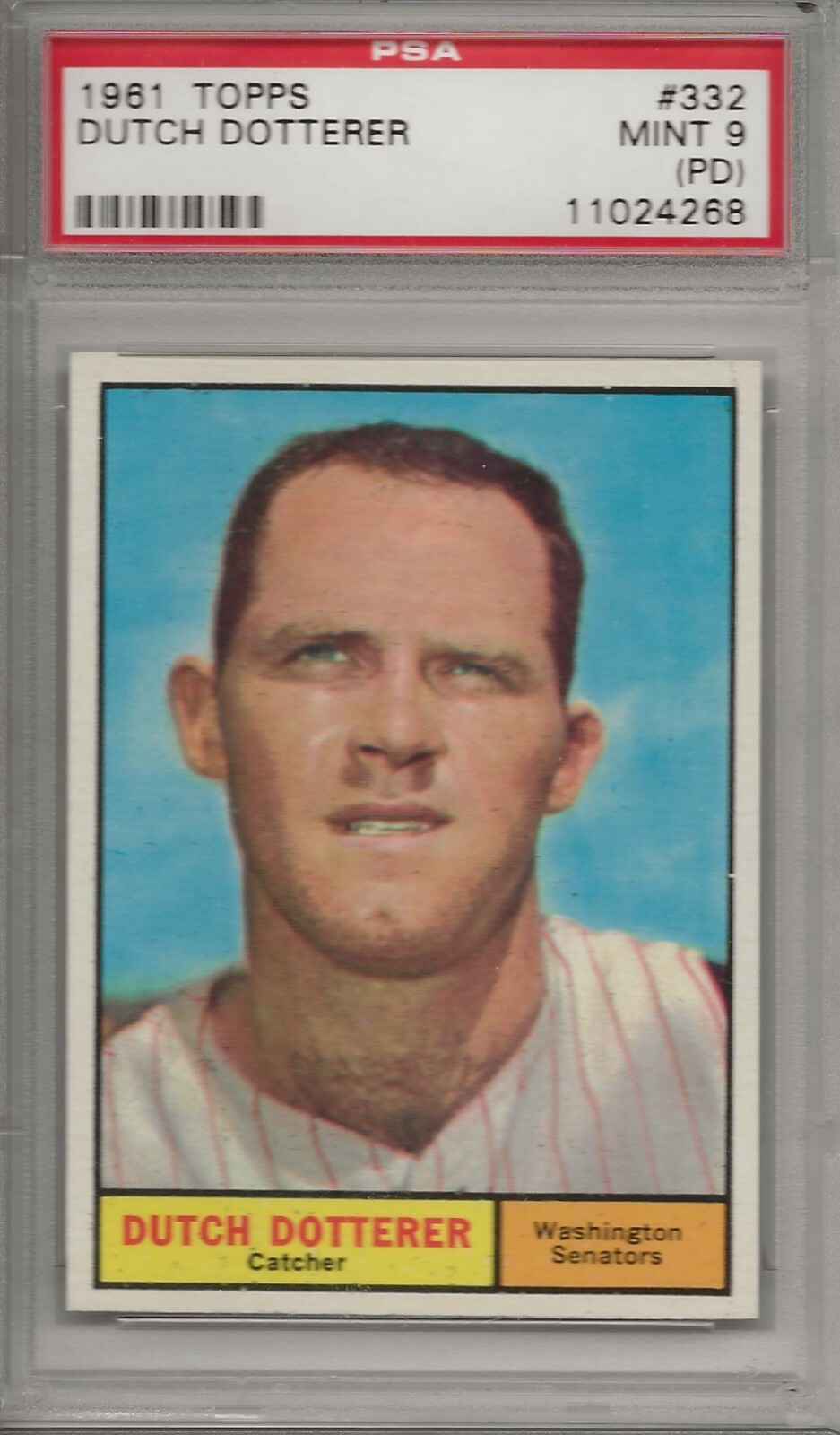 1961 Topps Baseball Dutch Dotterer Card # 332 PSA 9(PD) Mint Condition ...