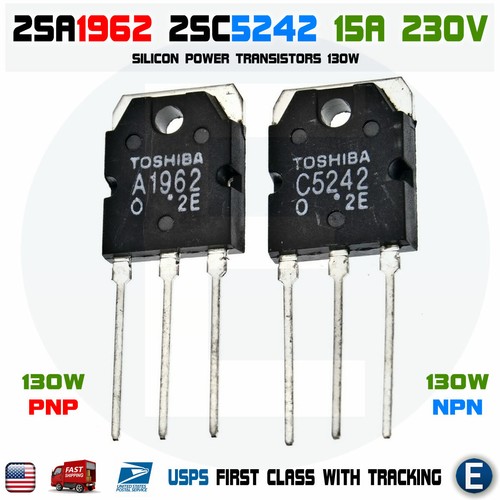 2SA1962 + 2SC5242 A1962 C5242 Pair Transistors 15A 230V 130W TO-3P USA ...