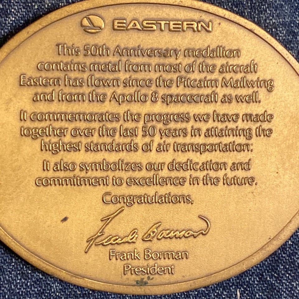Fifty Years Service Copper Medallion Eastern Airlines Collectable ...