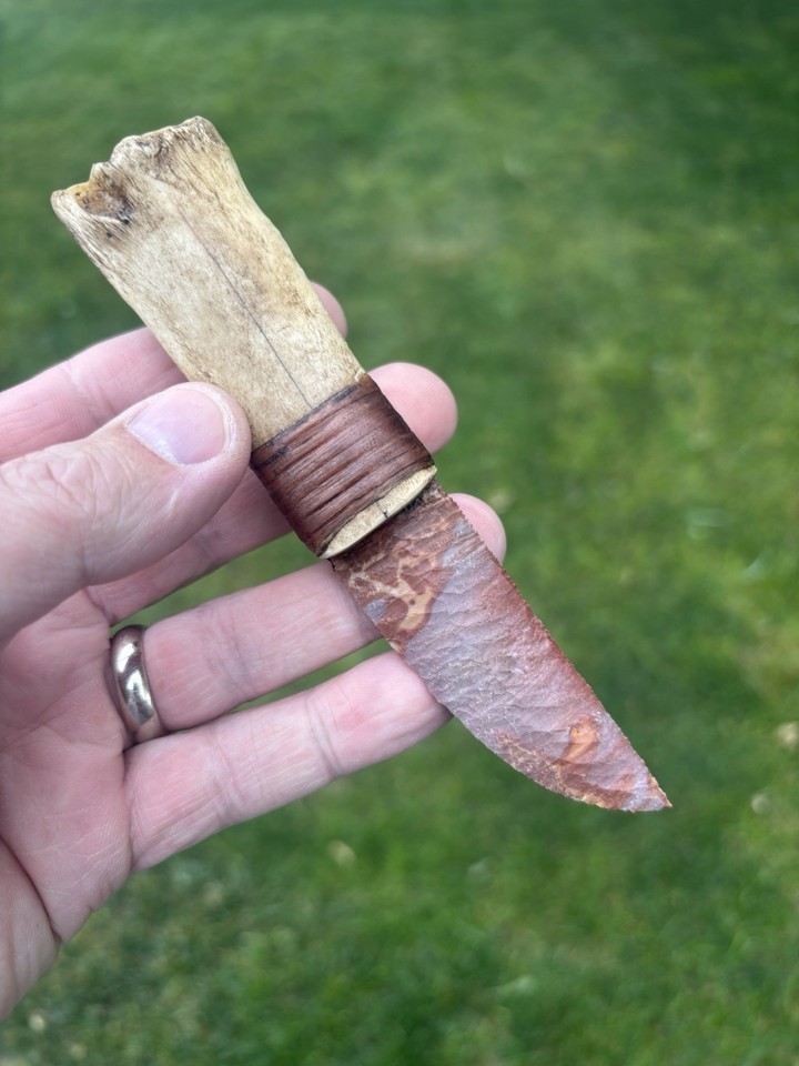 Stunning Buffalo Flint Knapped Bone Handle Knife Razor Sharp Edge Grady ...