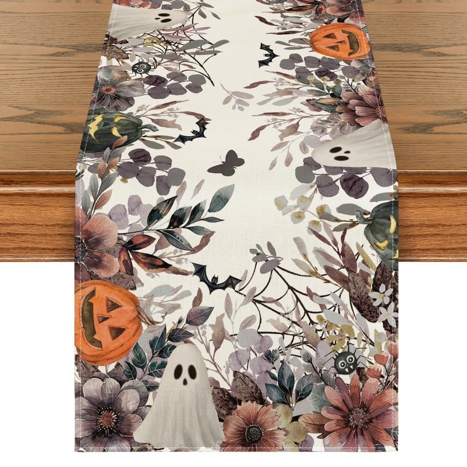 Halloween Decorations Pumpkin Flowers Ghost Bat Table Runner Kitchen ...