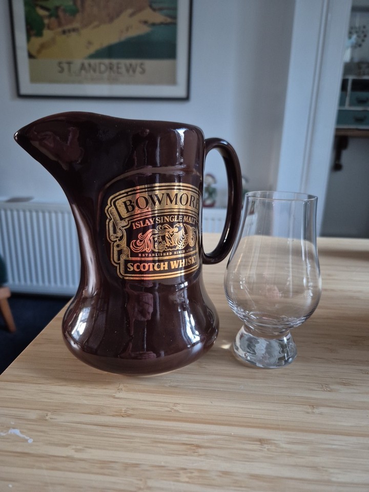 Vintage Bowmore Malt Whisky Pub Water Jug VGC With Glencairn Glass. | eBay