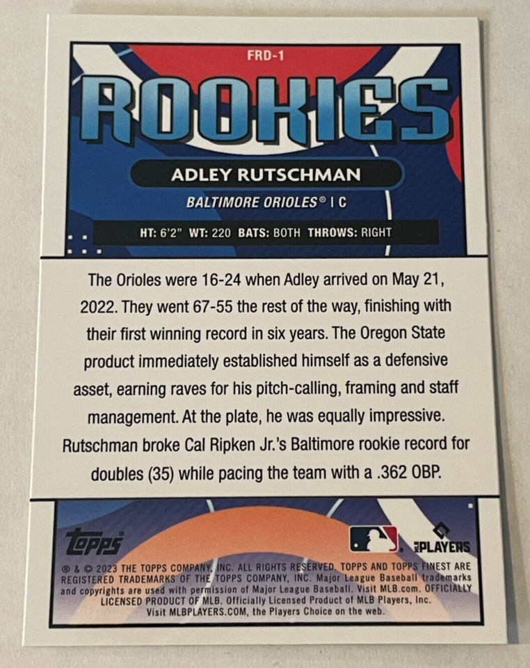 2023 Topps Finest Adley Rutschman Rookies VARIATION #FRD-1 Rookie Card ...