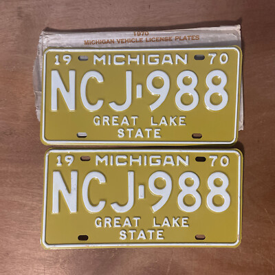 1970 Michigan License Plate Pair # NCJ-988 New Old Stock | eBay