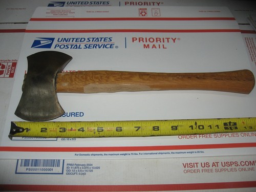 OLDER VERY SMALL DOUBLE BIT AXE HEAD SADDLE AX WITH WOODEN HANDLE 5 ...