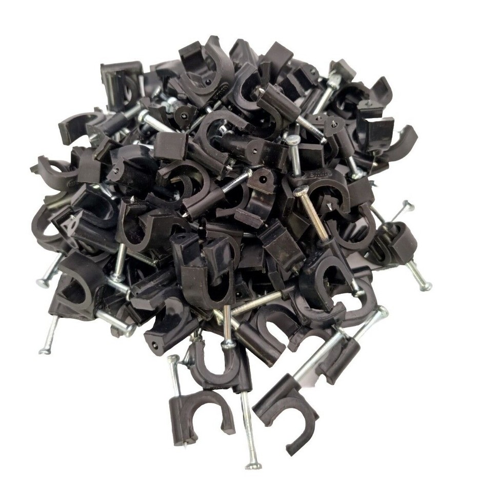 Black Round Cable Clips Heavy Duty Fixing Nails Black Round Wire Clips ...