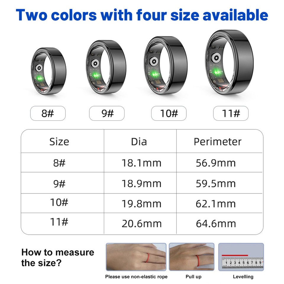 Smart Ring Health Waterproof Finger Rings Monitor Heart Rate Fitness ...