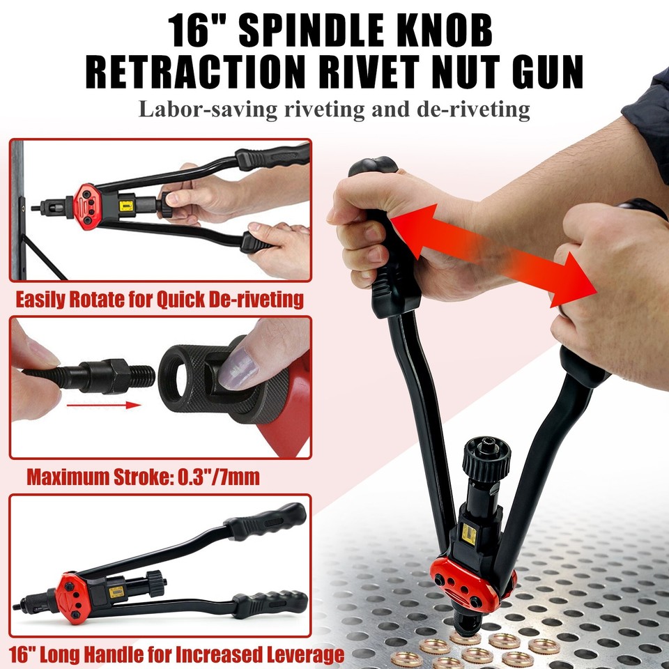 Rivet Gun Kit Rivnut Thread Setting Tool Nut Setter NutSert Metric SAE ...