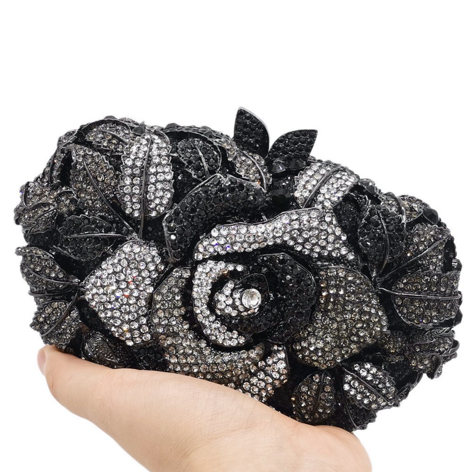 Women Metal Floral Clutches Wedding Party Bag Flower Rose Handbag | eBay
