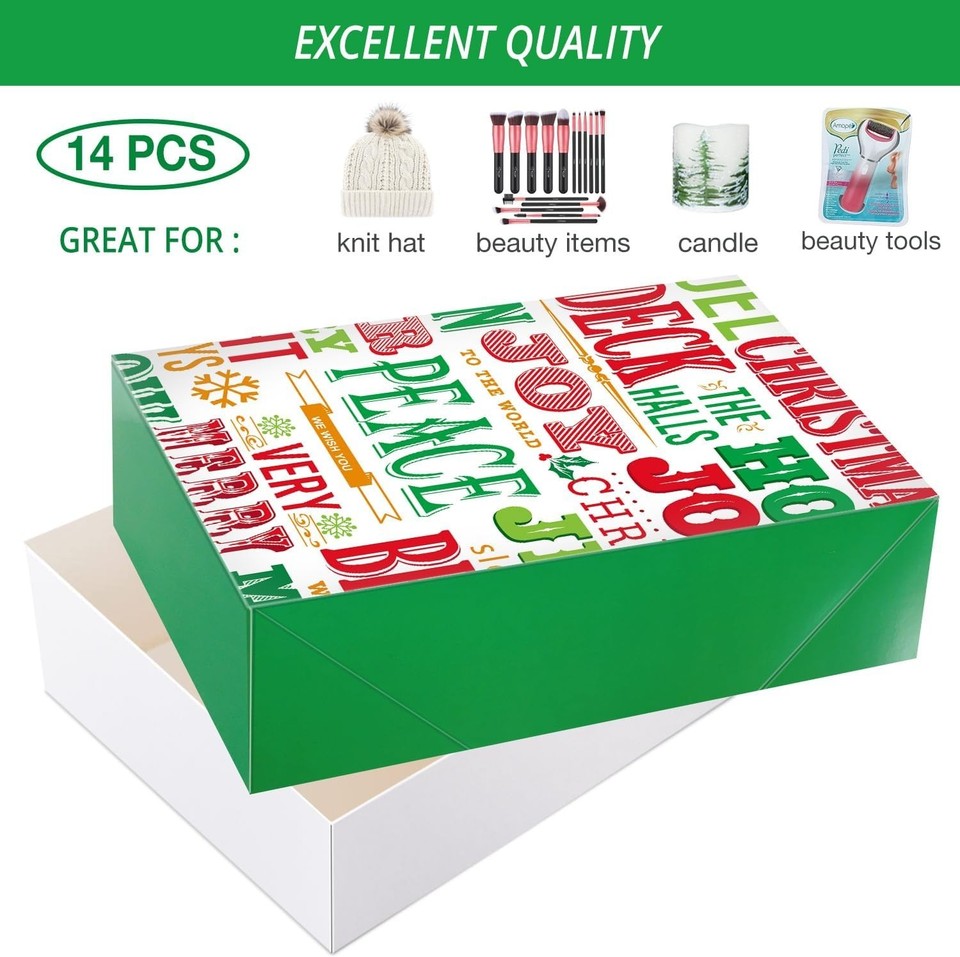 14 Decorative Christmas Gift Boxes with Lids and 80-Count Foil ...