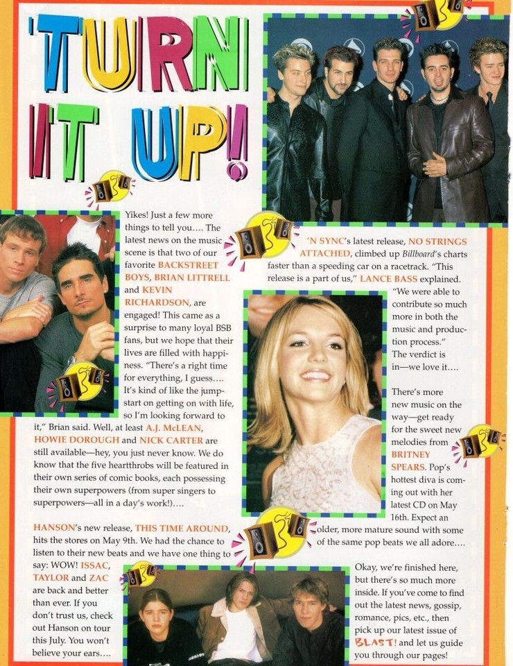 Chris Kirkpatrick pinup Britney Spears Hanson 'N Sync Brian Littrell ...