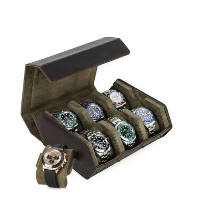 Genuine Leather Hexagon Watch Roll Travel Case, Leather 6-Watches Roll ...