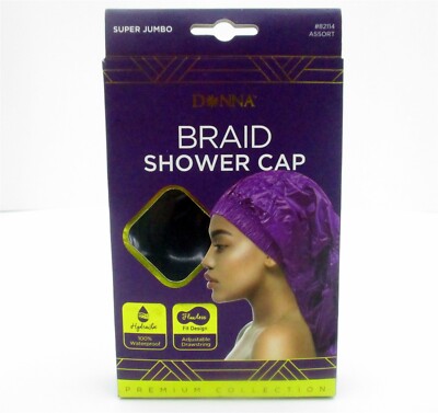 Donna Braid Shower Cap Black Waterproof Adustable Drawstring Premium ...
